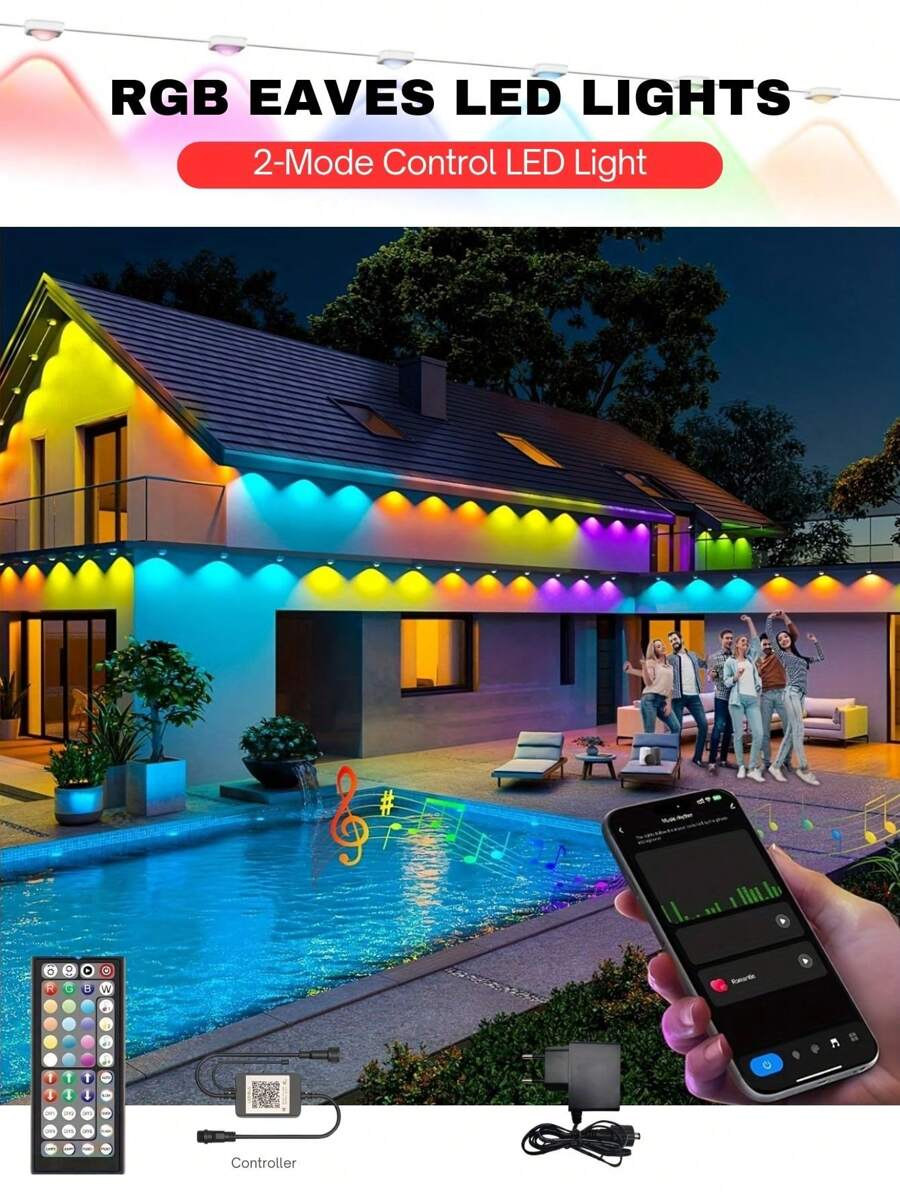 1pc 15m-150m/50ft-492.1ft Permanent Outdoor Eave Lights, RGB Color ...