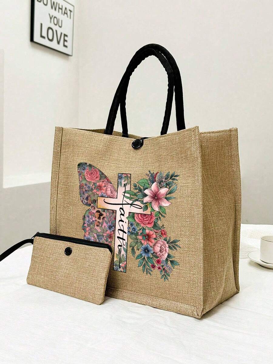 Inspirational Christian Tote Bag For Women - Burlap Shoulder Handbag ...