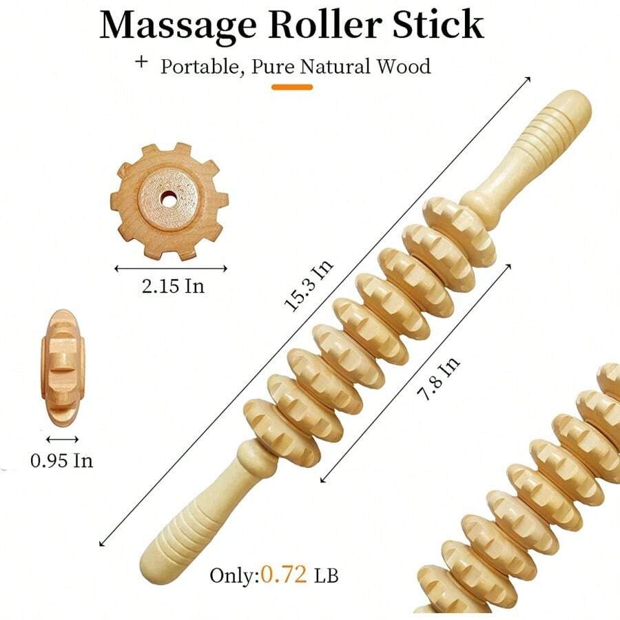 Wood Grain Nine Wheels Wooden Massager Roller Trigger Point Massage Stick For Fascia Fat Muscles