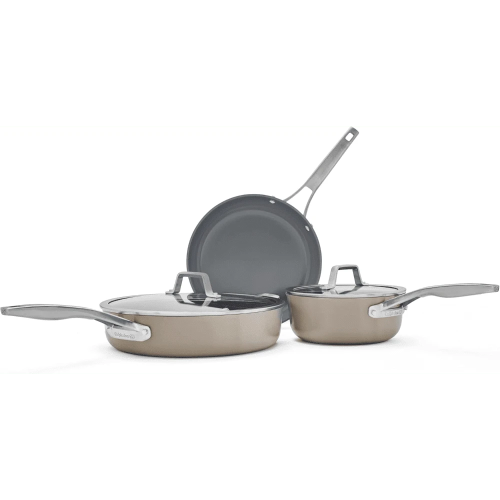 Ceramic Nonstick 5-Piece Cookware Set, Mushroom Grey | SHEIN USA