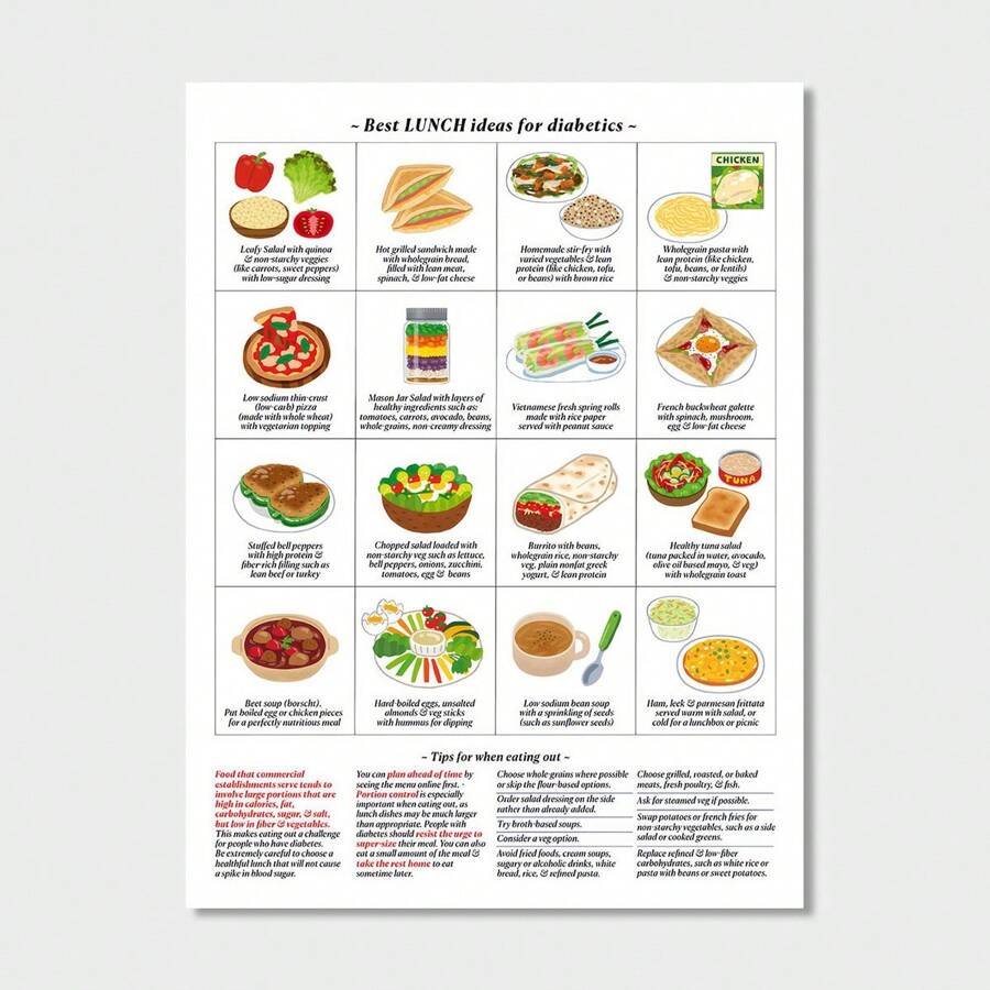 1pc Diabetic Meal Planner Cheat Sheet -Frameless Kitchen Wall Art For ...