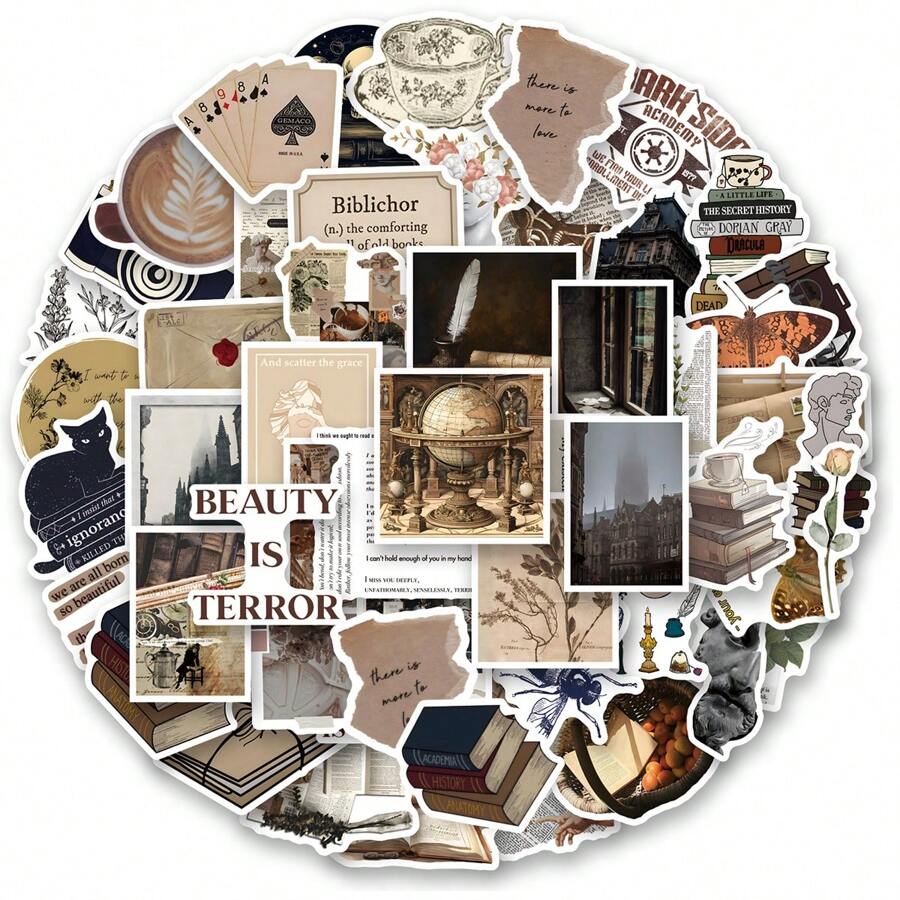 60PCS Dark Academia Stickers | Vinyl Aesthetics Stickers For Scrapbook ...