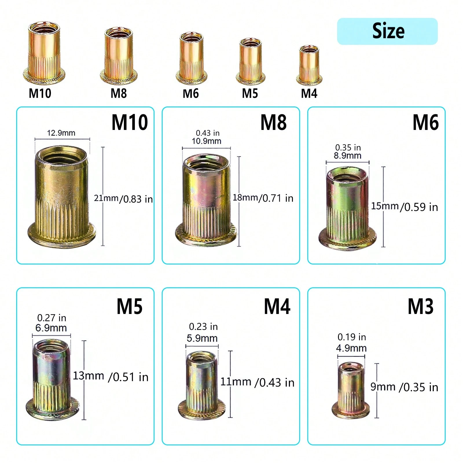 Kit surtido de 1240 unidades de remaches tuerca de acero al carbono ...