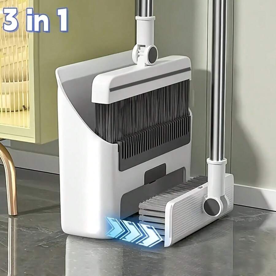 3-In-1 Broom And Dustpan Combo Set: Set - High-Efficiency Broom And Dustpan Combo And Floor ...