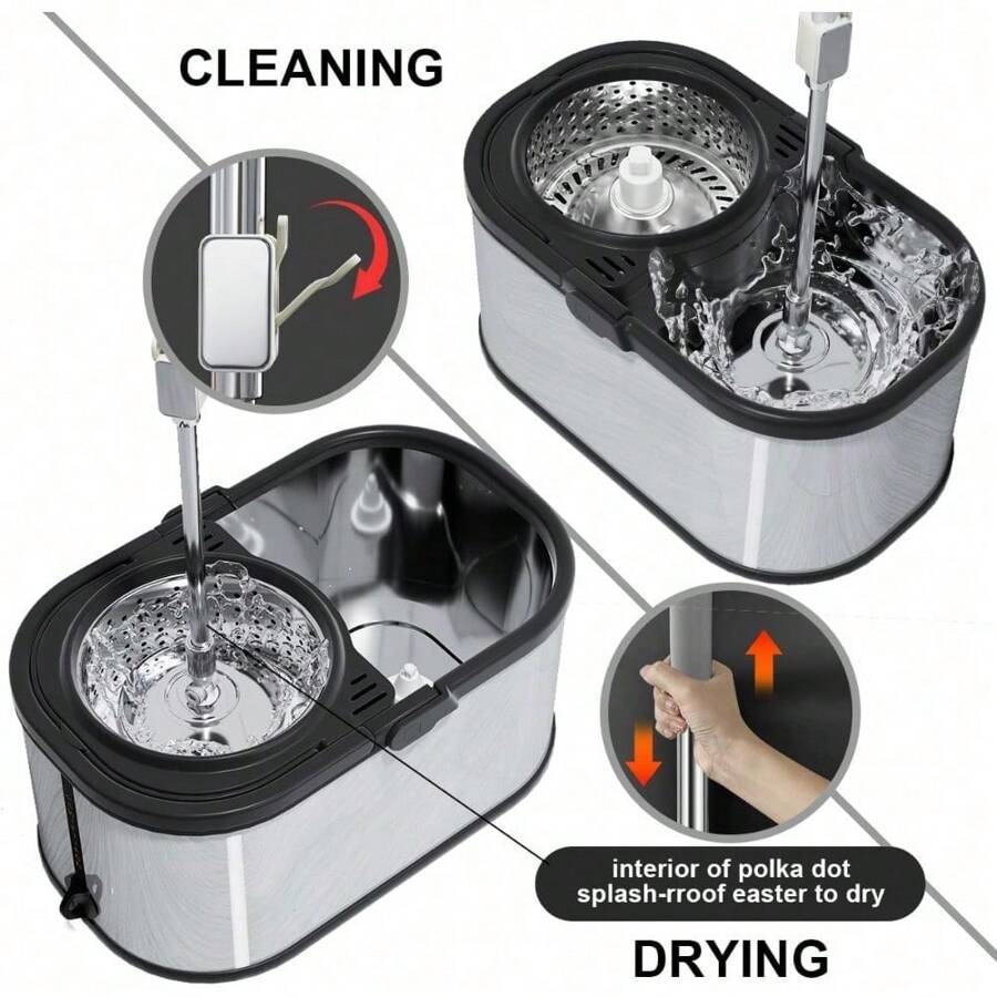 Silver Stainless Steel Spin Mop, 360° Rotation Mop And Bucket Set, Mop ...