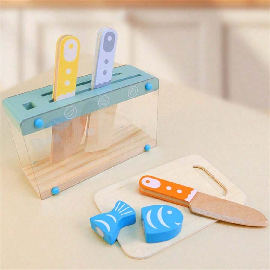 Kids Kitchen Play Food Cutting Set - Wooden Realistic Colorful Fruit ...