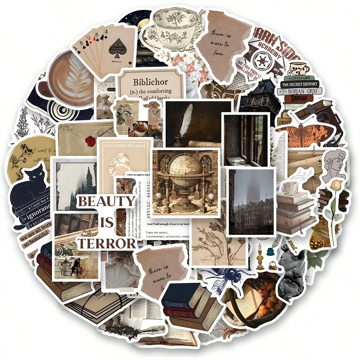 60PCS Dark Academia Stickers | Vinyl Aesthetics Stickers For Scrapbook ...