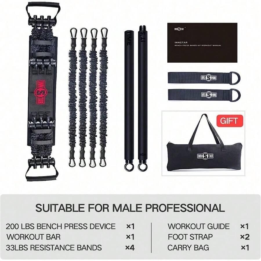 INNSTAR Resistance Bands Bar Exercise Bands Attachment 38" Black Max ...