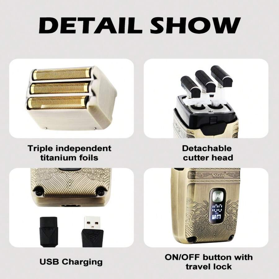 VGR VGR Razor Metal Vintage Reciprocating Shaver Waterproof Digital ...