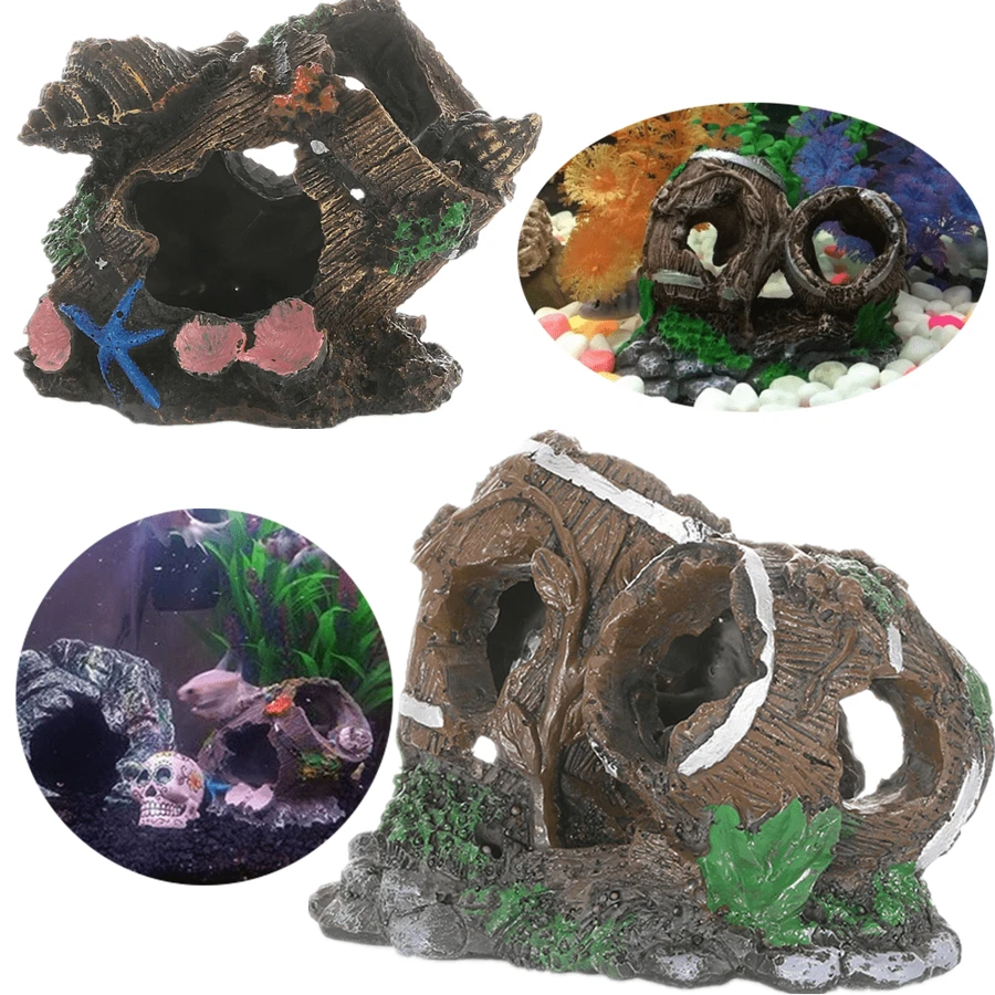 Aquarium Fish Tank Landscape Decoration Resin Crafts Wooden Barrel ...