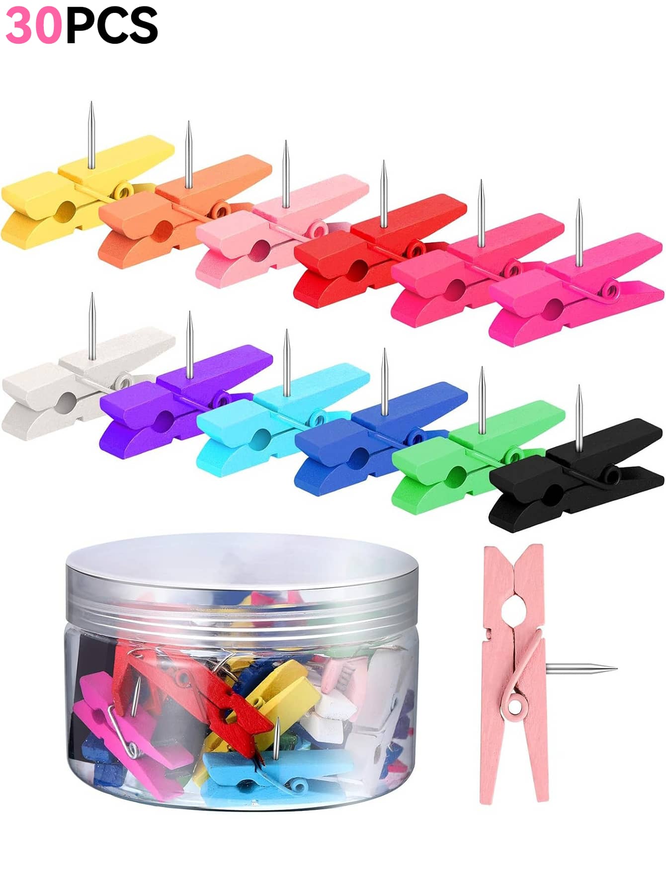 Wooden Push Pins With Clips – Decorative Thumbtacks For Cork Boards ...