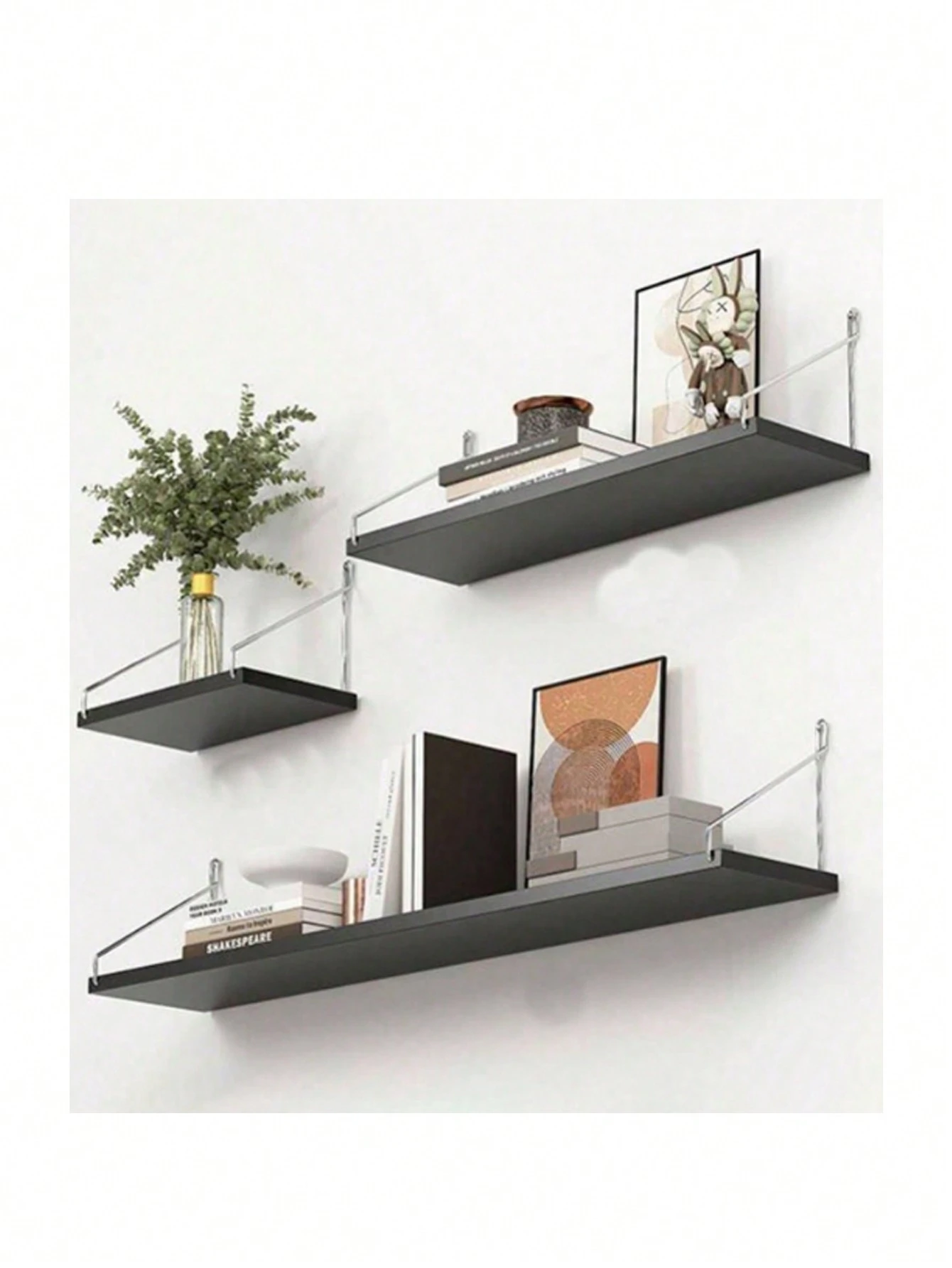 1pc Wall Mounted Floating Shelves, No Drill Wooden Board Storage Rack ...