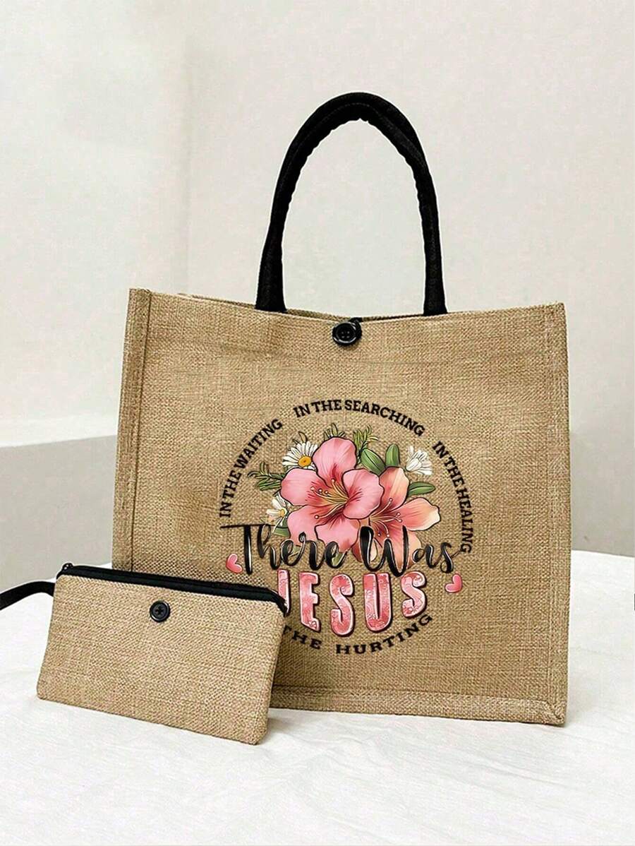 Inspirational Christian Tote Bag For Women - Burlap Shoulder Handbag ...