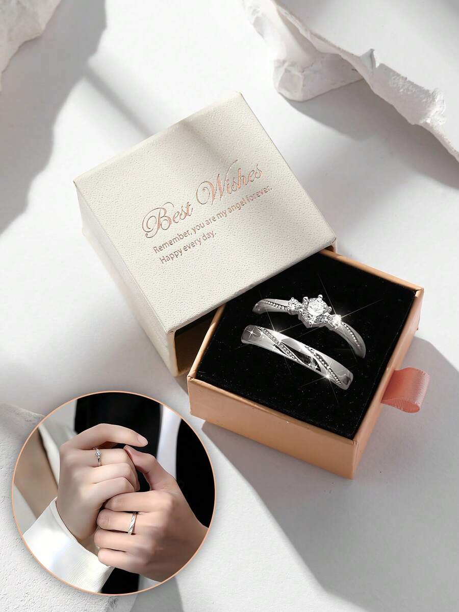 Gift Box Set, Couple Style 2-Piece Ring Set, Light Luxury And Simple ...