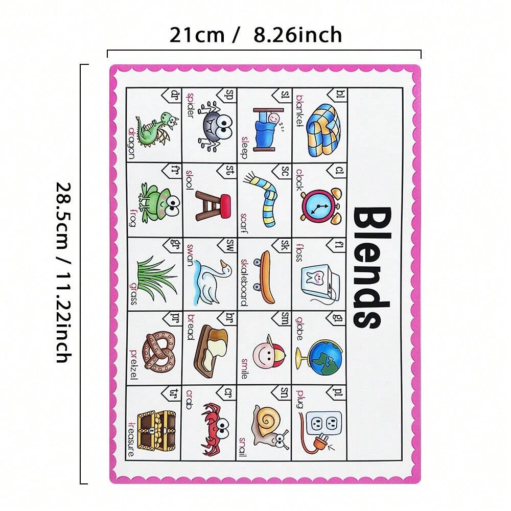 Lachilly 10Pcs /Set English Phonics Alphabet Posters Wall Chart ...