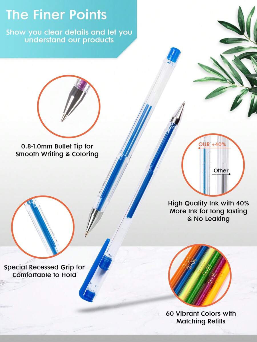 100 Pack Gel Pen Sets For Adult Coloring Books, Colored Gel Pens , Gel ...