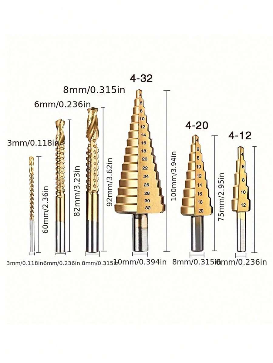 6pcs Titanium Coated Drill Bit Set High Speed Reaming Sawtooth Drill ...