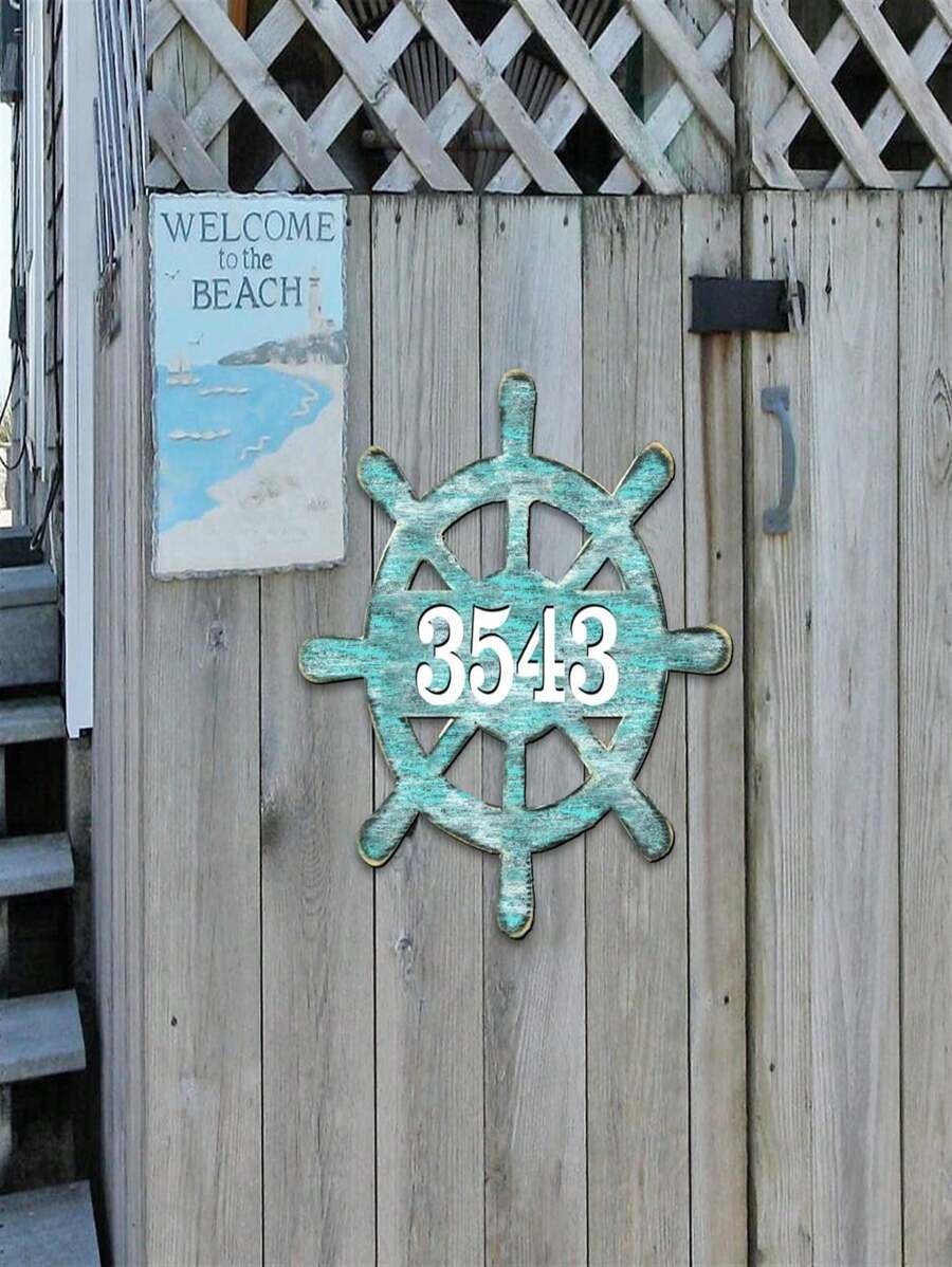 Designocracy MA98536-12 12 In. Captain Wheel Coastal House Number Sign ...