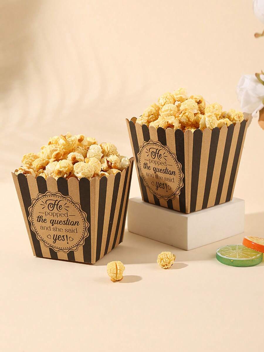12pcs Kraft Paper Vertical Striped Disposable Popcorn Boxes, One-Time ...
