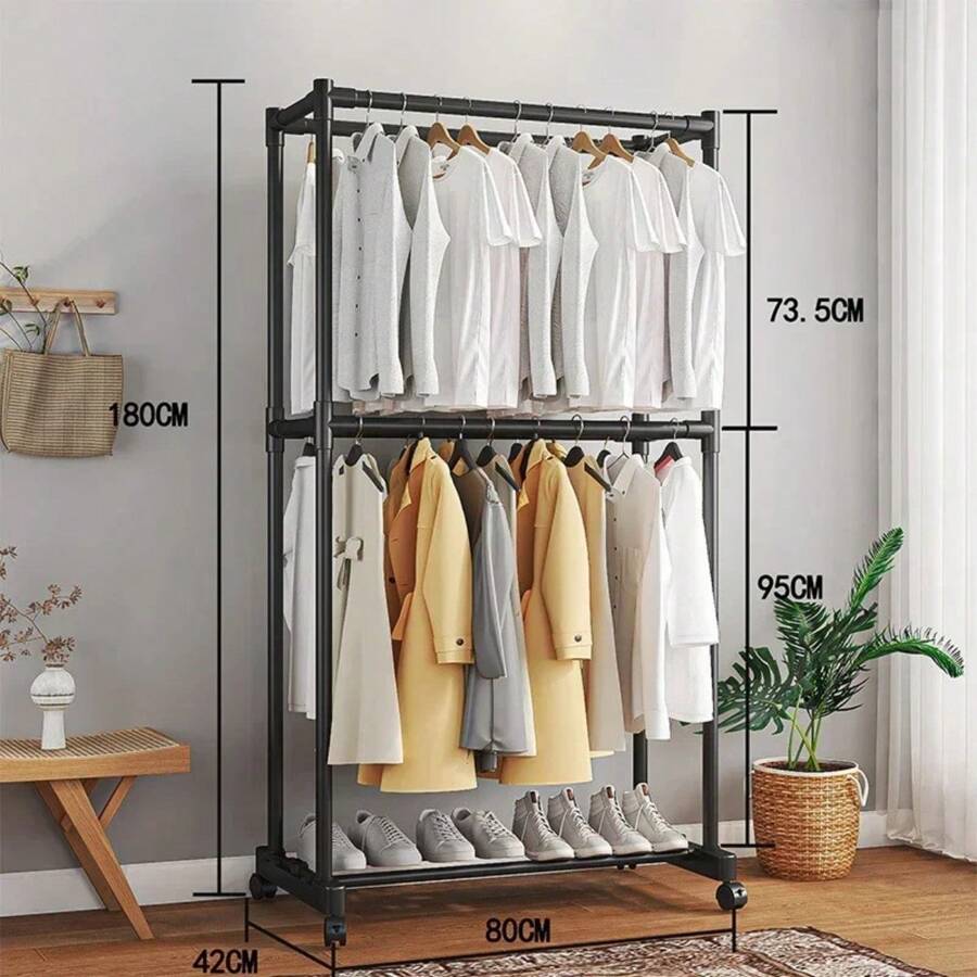 Double Pole Drying Rack, Floor Standing Clothes Drying Rack, Simple ...