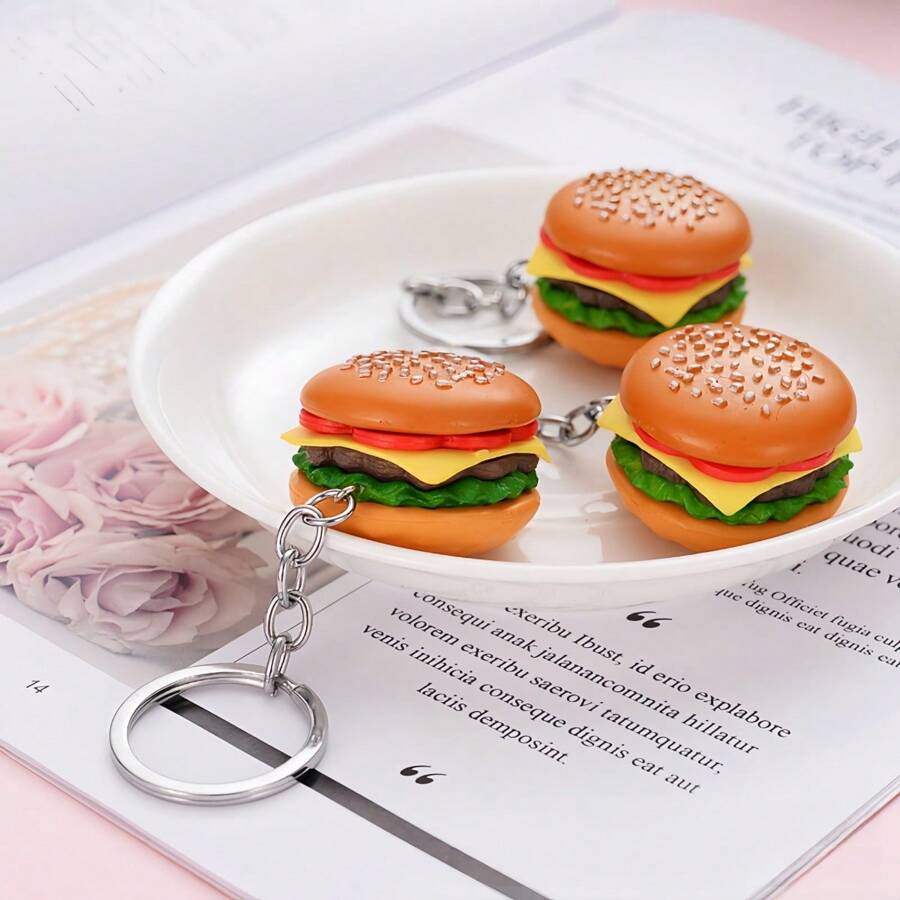1pc Simulation Food Hamburger Keychain, Suitable For Hanging On Keys ...