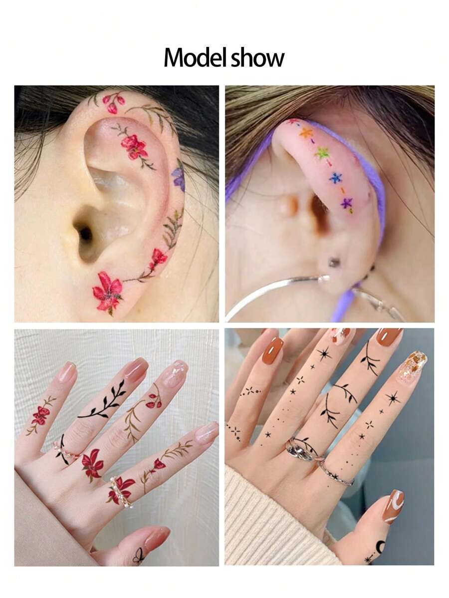10 Sheets Ear Tattoo Stickers Colorful Small Fresh Leaf Ear Pinna Ear ...