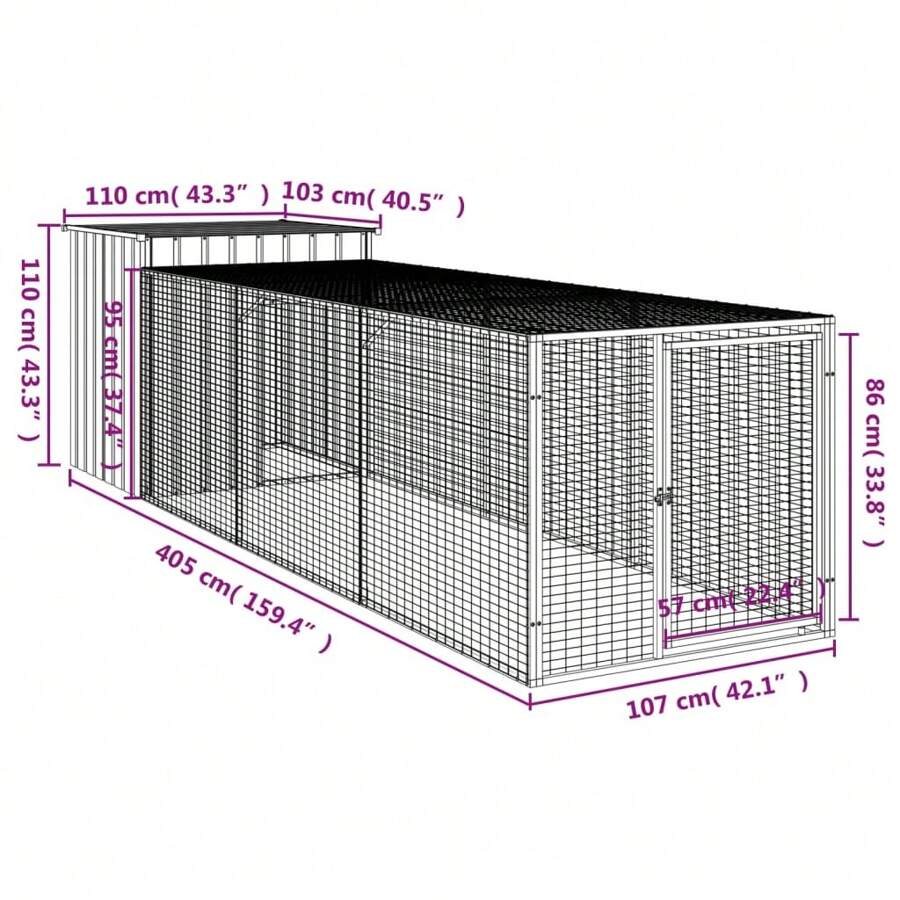 Light Gray Galvanized Steel Chicken Coop With Run 43.3x159.4x43.3 For ...