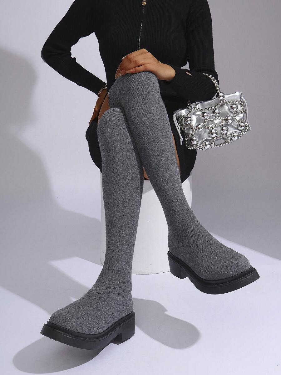 2024 Novas Botas de Cano Alto para Mulheres, Botas Altas Elásticas Acima do Joelho, Botas de ...