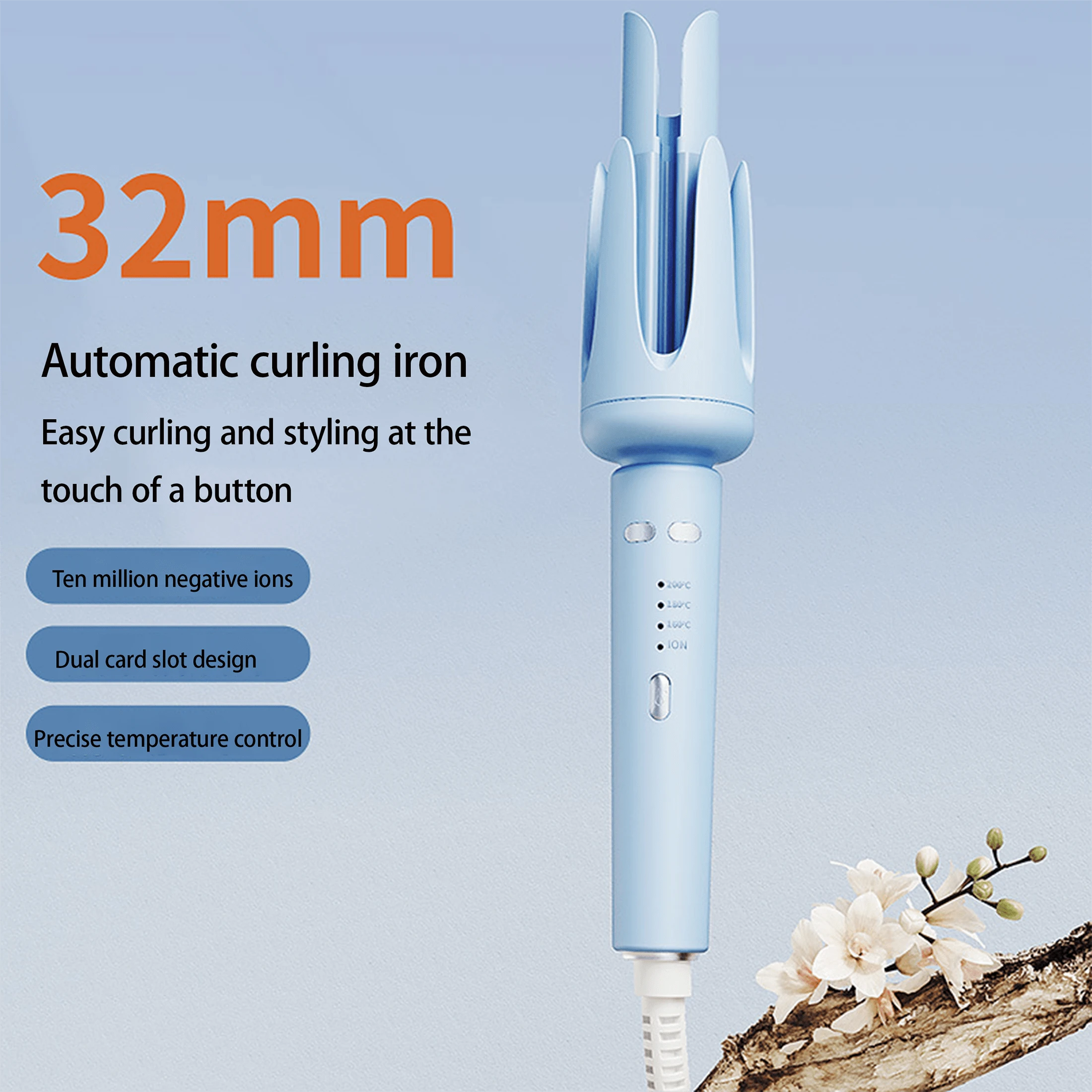 Fully Automatic 32mm Anionic Curling Iron Tips Sound Big Wave Curls ...