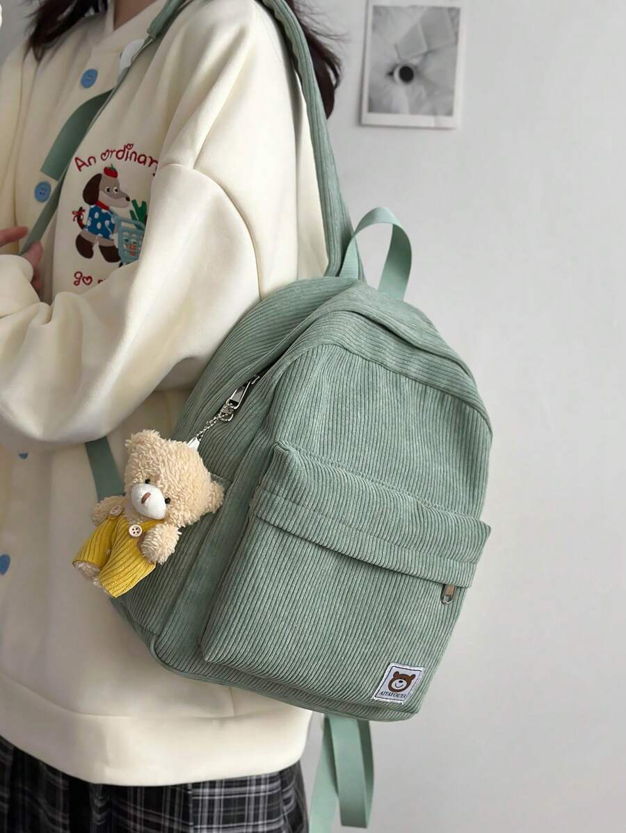 Mini Corduroy Solid Color Backpack, Small Knapsack, School Backpack ...