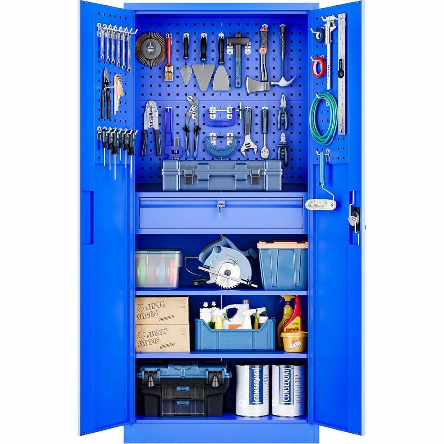Metal Garage Storage Cabinet With Locking Doors And Drawers, Heavy Duty ...