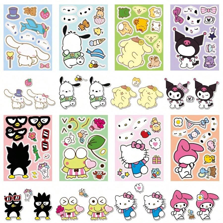 Sanrio 8 PC Hello Kitty Cartoon Face Change Stickers Cute Toy Puzzle ...