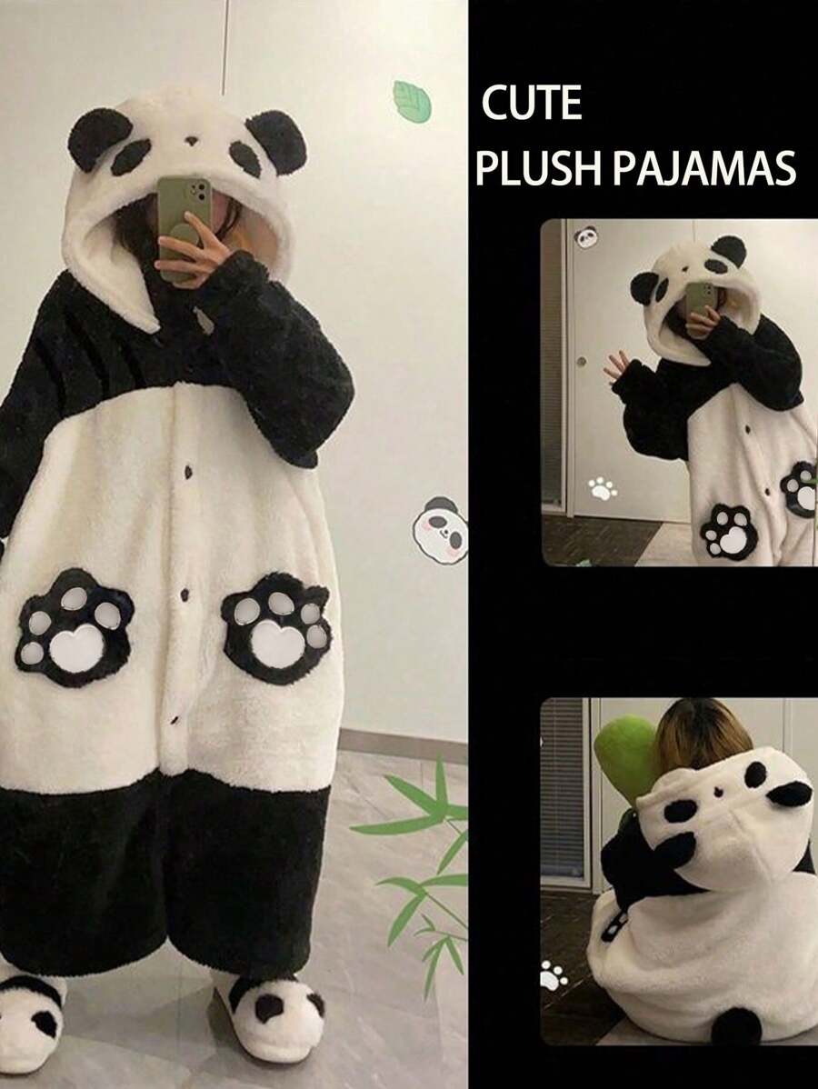 Women's Panda Hoodie Sleepwear Plush Robe With Warm Lining, New Autumn ...