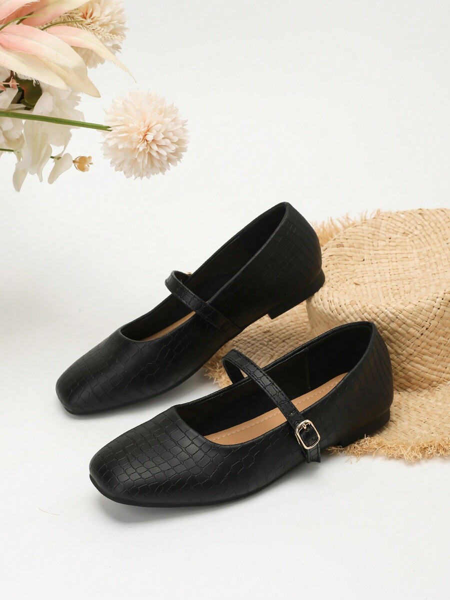 Zapatos tipo Mary Jane de piel suave con cierre de hebilla, punta ...