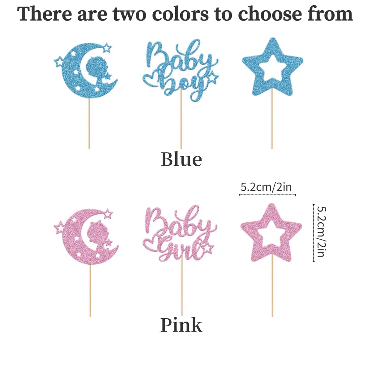 12/36PCS Pink And Blue Baptismal Cake Toppers, Moon, Star, Gender ...