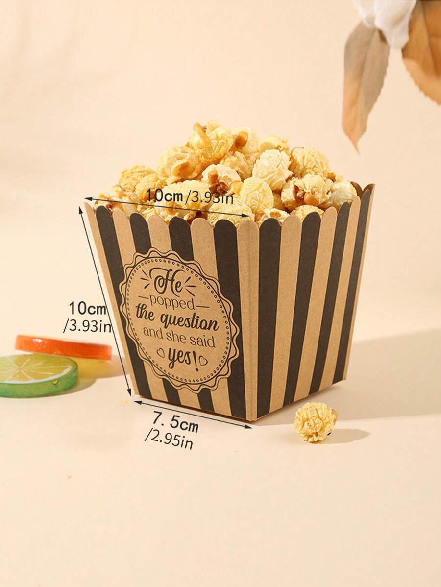 12pcs Kraft Paper Vertical Striped Disposable Popcorn Boxes, One-Time ...