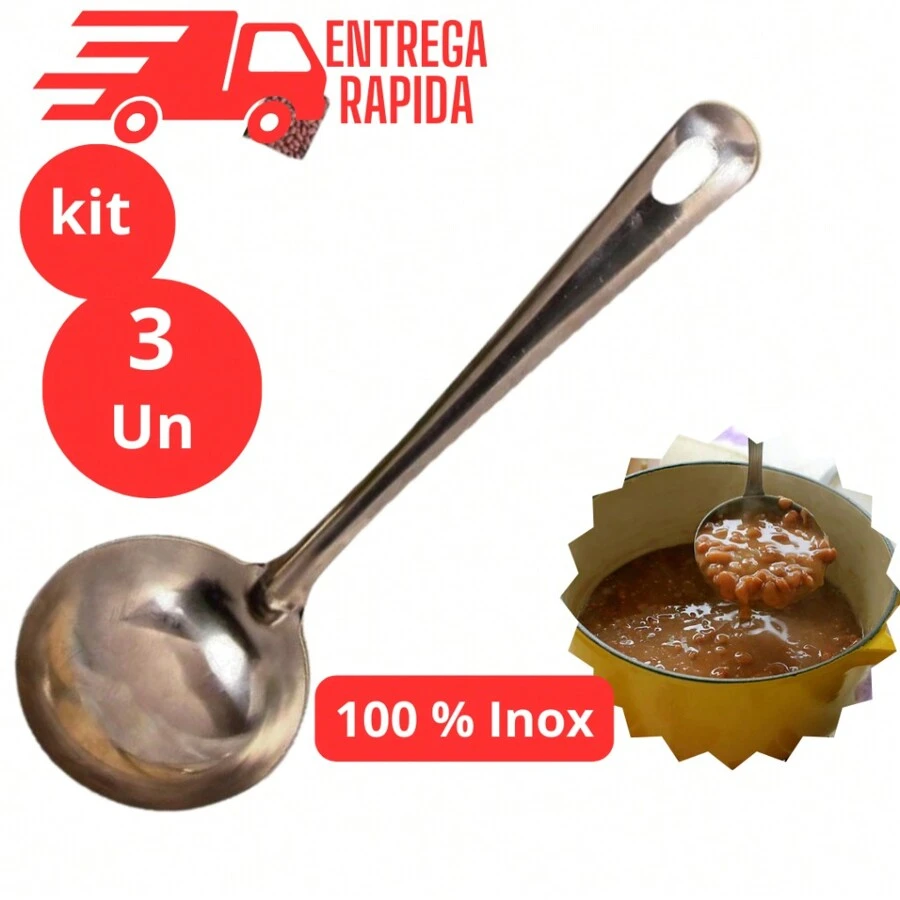Kit 3 Bean And Broth Ladle Stainless Steel Kitchen Utensil For Serving ...