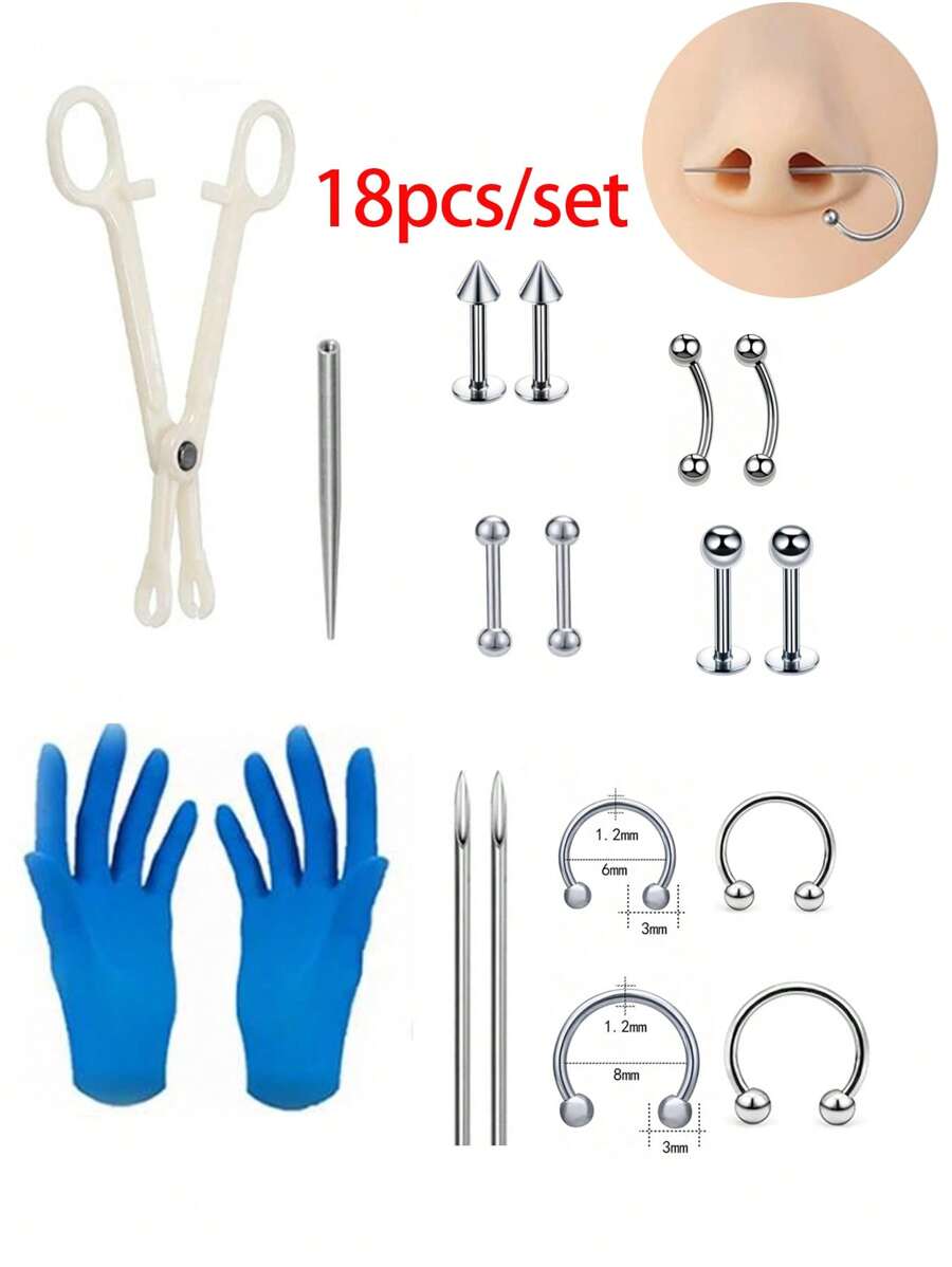 16G Professional One-Time Body Piercing Kit, Includes Clamp, Gloves And ...