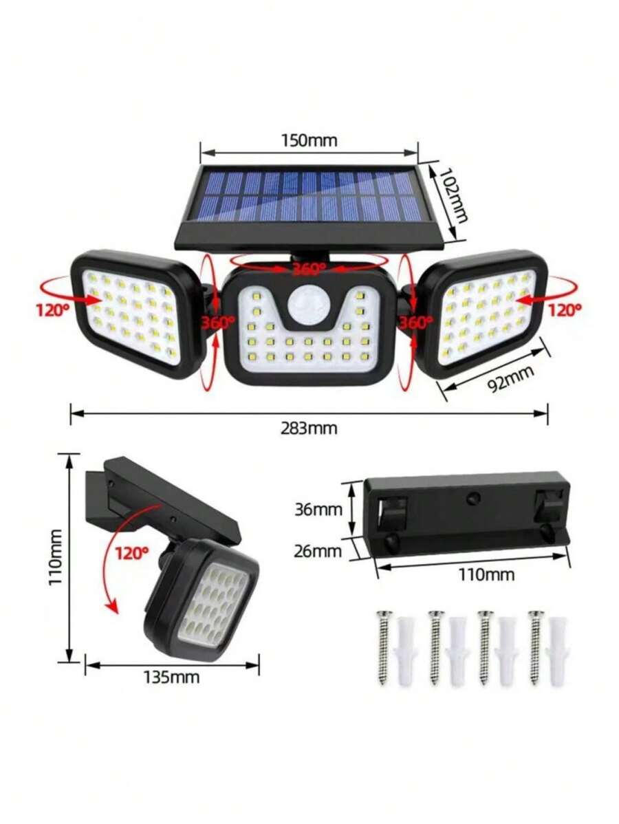 Solar Led Spotlight With 3 Rotating Heads And Motion Sensor | شي إن