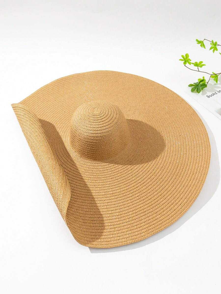 1pc Wide Brim Sun Hat, Straw Beach Hat, Boho Style For Daily Use ...