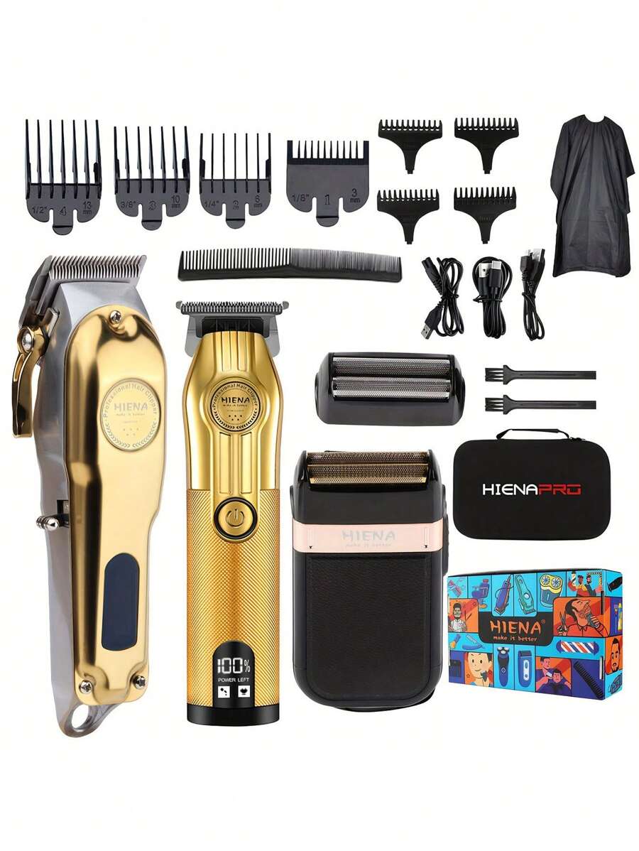HIENA 3pcs/Set Men's Professional Hair Clippers Set, T-Shaped Blade ...