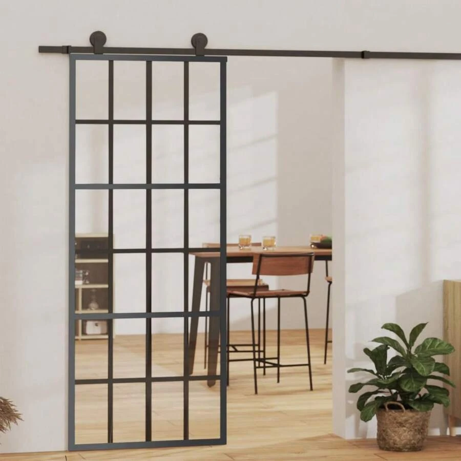 Sliding Door ESG Glass Aluminium 76x205 Cm Black Frame Modern Design ...