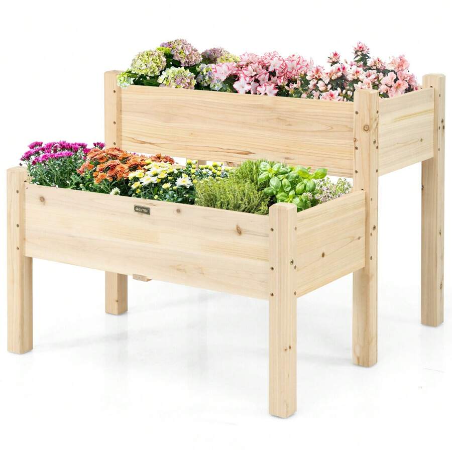 Homasis 2 Tier Wooden Raised Garden Bed Elevated Planter Box W/Legs ...