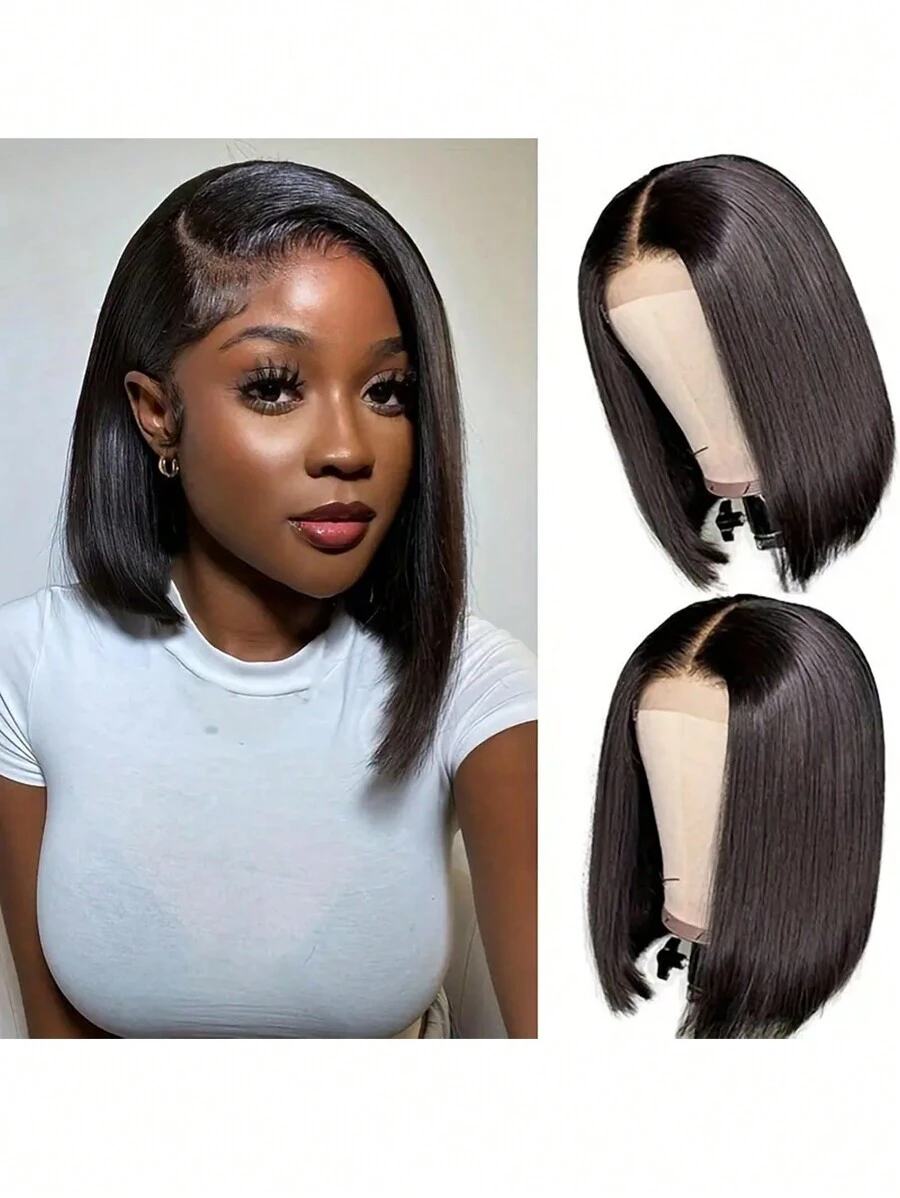 Cheveux Perruque bob de 14 pouces, 13x4, en cheveux humains, densité de 180%, prête à porter ...