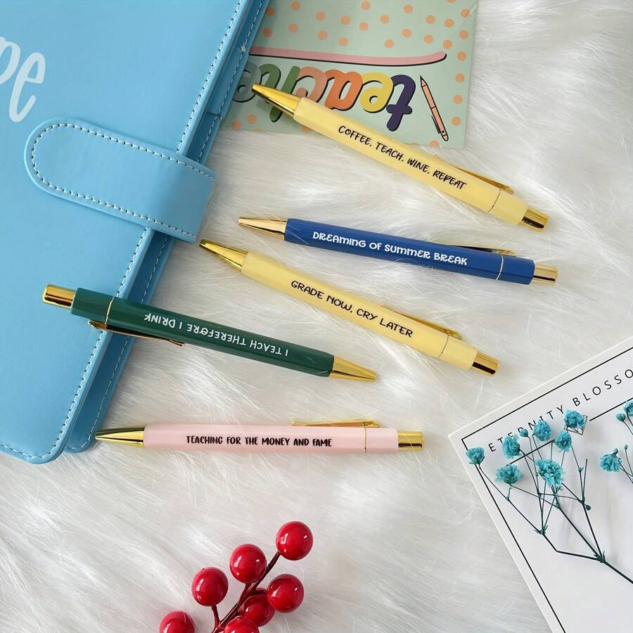 5-Piece Fun Teacher Pen Set Black Ink Ballpoint Pen Nursing Pen ...