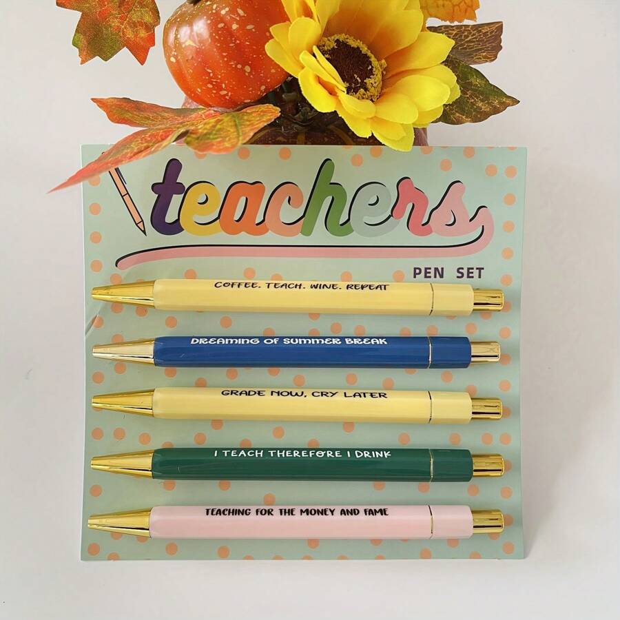 5-Piece Fun Teacher Pen Set Black Ink Ballpoint Pen Nursing Pen, Laughing College Student Pen ...