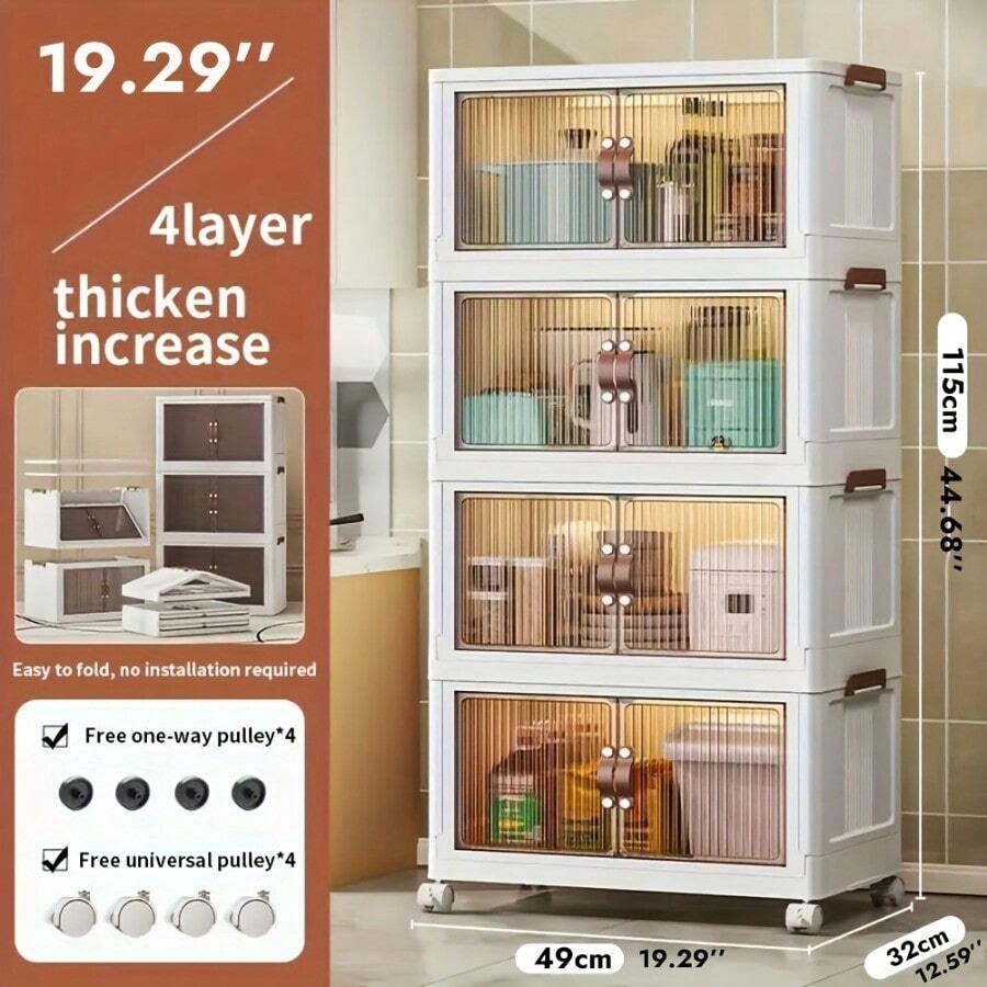 3/4 Layers Stackable Plastic Storage Bins With Lids And Doors ...