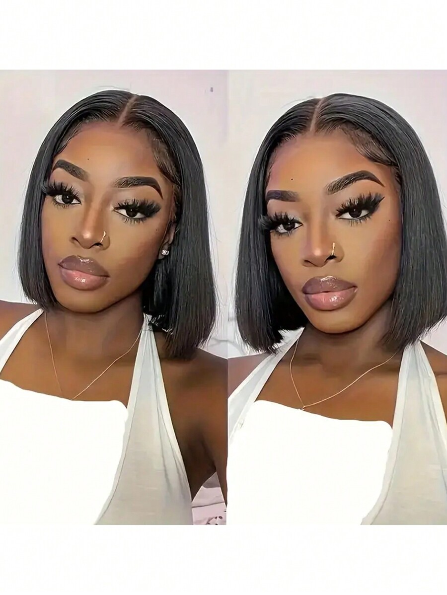 Hair 16inch 13x4 Bob Wig Human Hair 180% Density Ready To Go Glueless ...