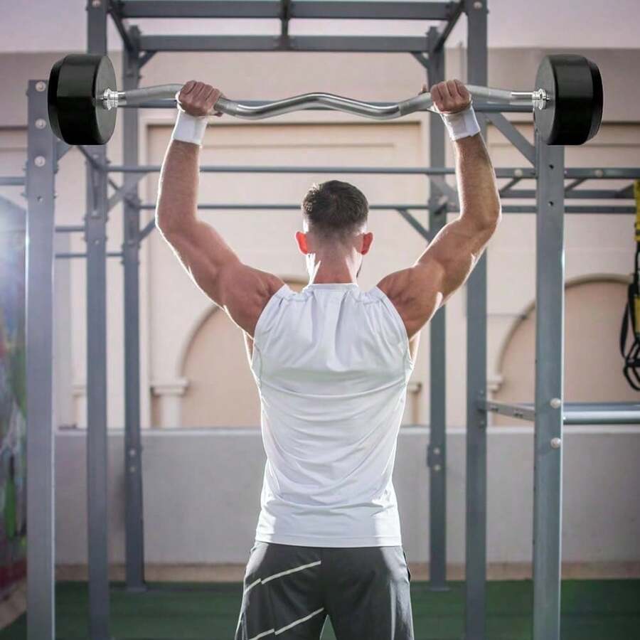 Rubber Coated Fixed Barbell, Pre-Loaded Weights EZ Curl Solid Steel ...