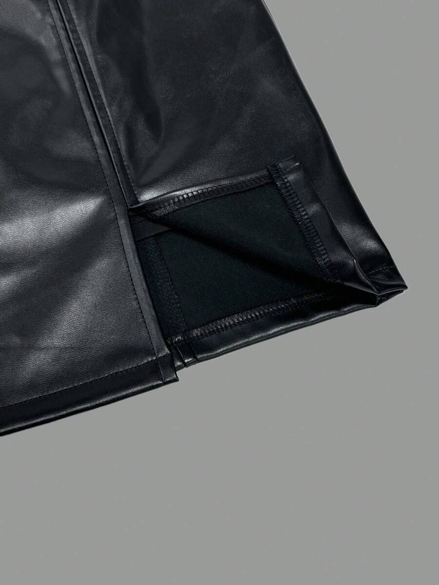 Women High Waist Tight Short Pu Leather Mini Skirt With Safety Shorts